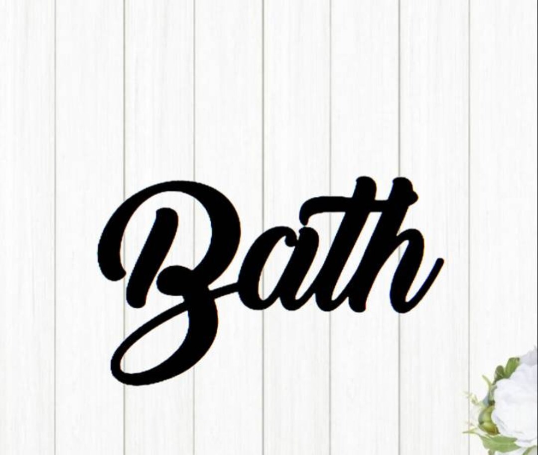 Bath Sign Cursive Bathroom Sign Wood Bath Sign Cursive Word Sign ...