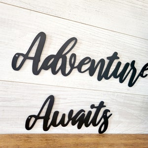 Adventure Awaits Metal Sign | World Traveler Home Decor | Cursive Metal ...
