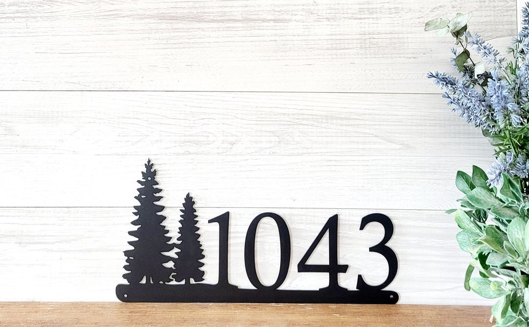 Rustic Address Sign Pine Tree Sign House Numbers Metal Address Sign ...