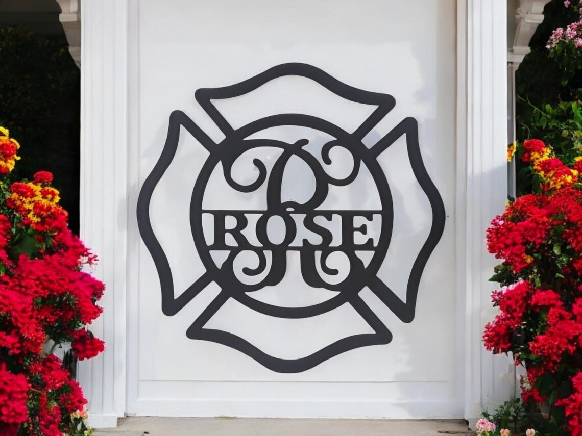 Fireman Last Name Sign | Metal Firemen Monogram Wreath | Family Initial ...