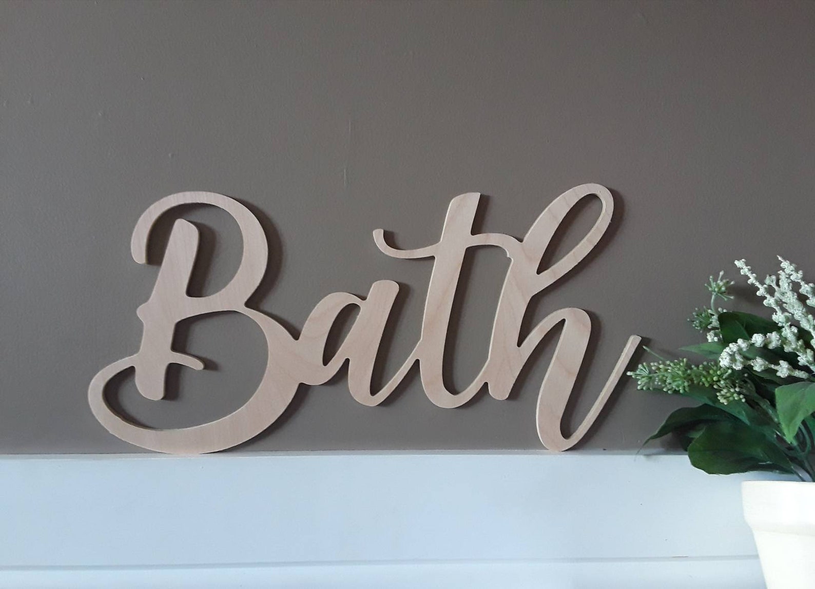 Bath Sign Cursive Bathroom Sign Wood Bath Sign Cursive | Etsy
