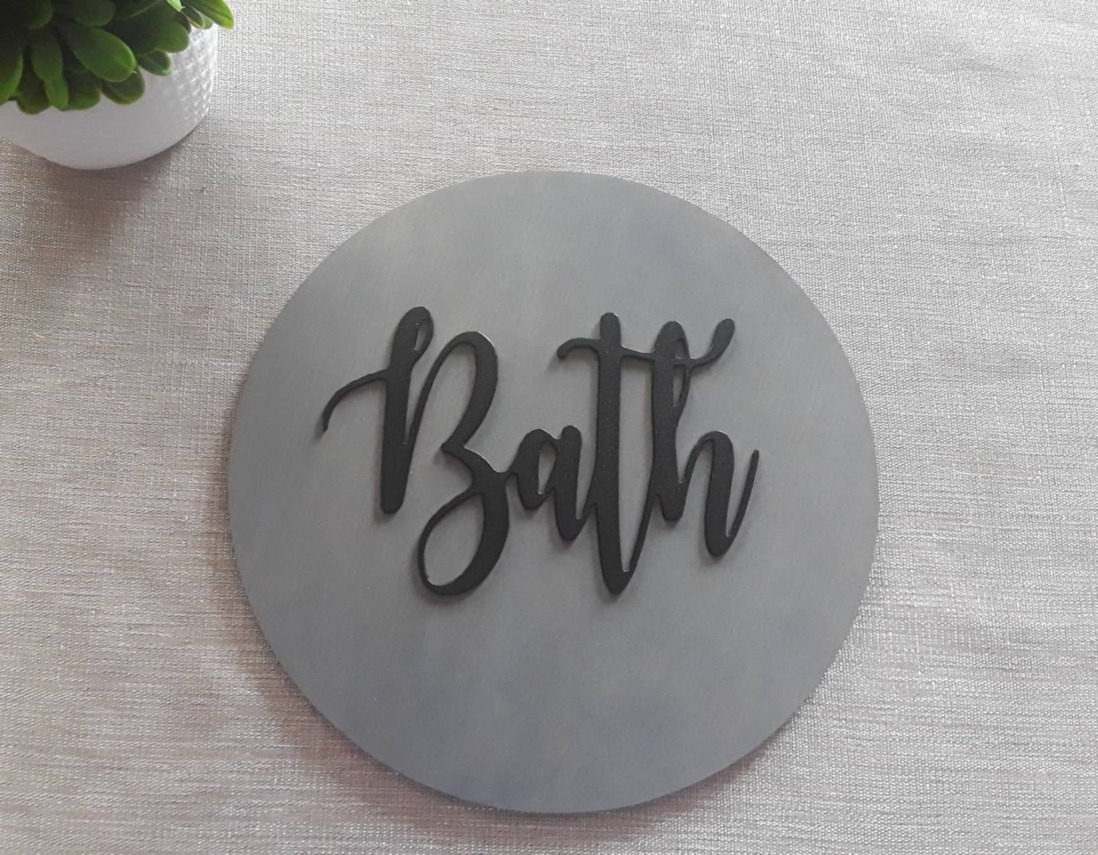Round Bath Sign | Cursive Bathroom Sign | Wood Bath Sign | Cursive Word ...