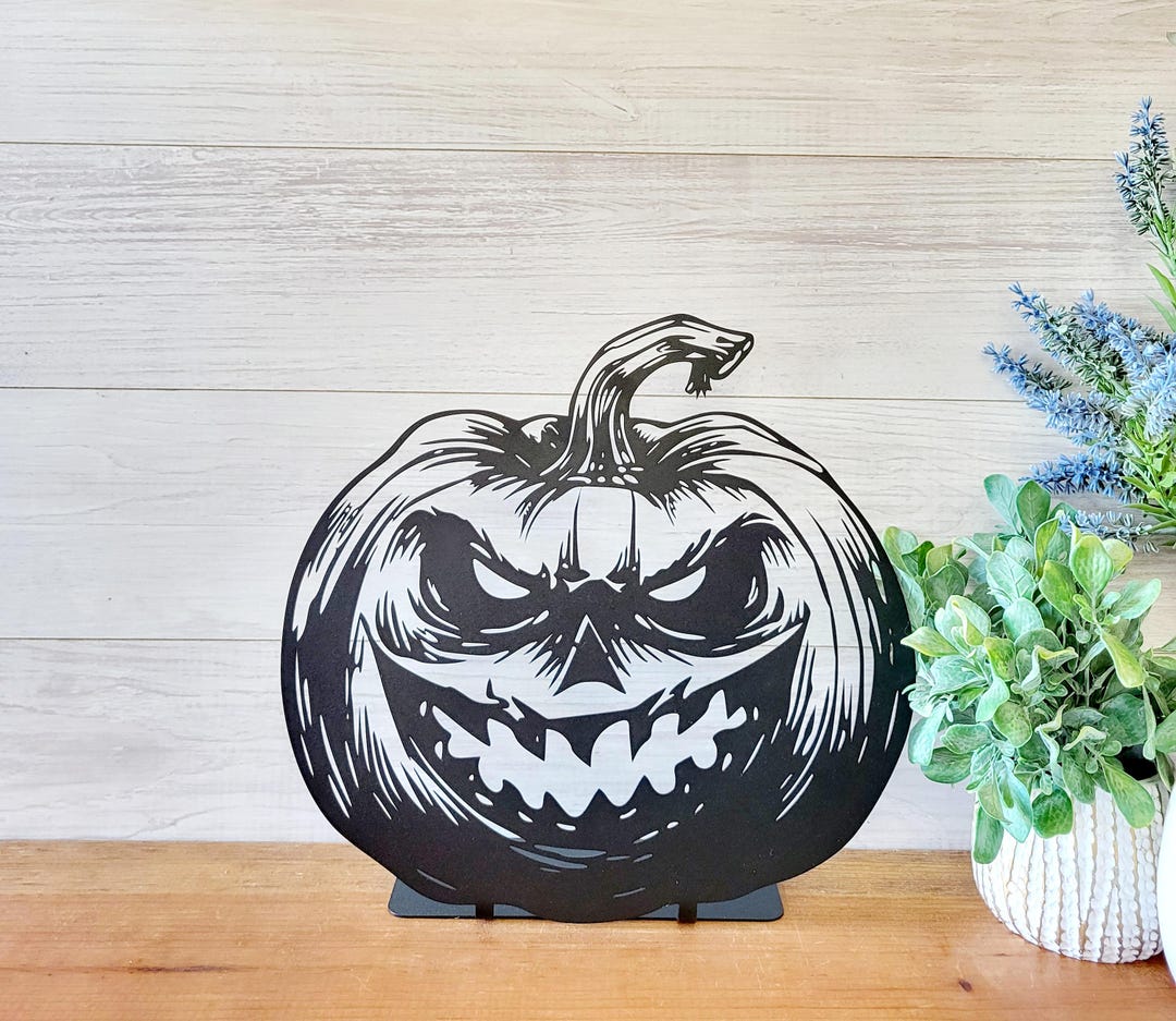 Freestanding Metal Pumpkin Sign | Spooky Jack O Lantern Yard Sign ...