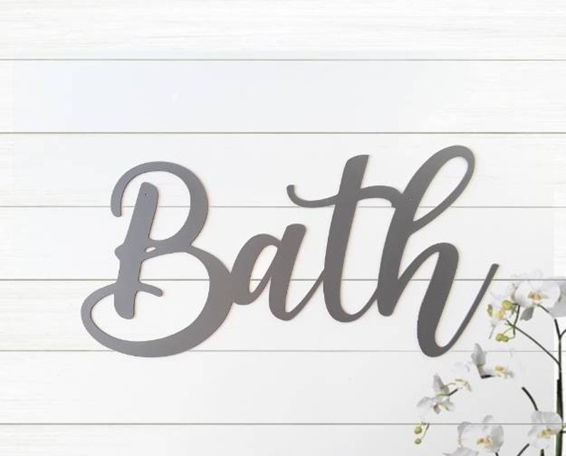 Bath Sign Cursive Bathroom Sign Wood Bath Sign Cursive | Etsy