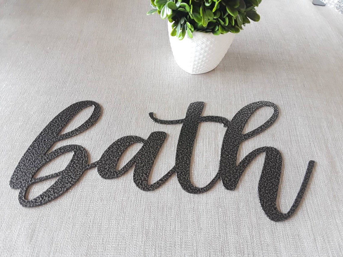 Bath Sign Cursive Bathroom Sign Metal Bath Sign Cursive | Etsy