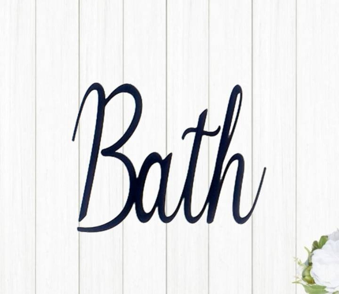 Bath Sign | Cursive Bathroom Sign | Metal Bath Sign | Cursive Word Sign ...