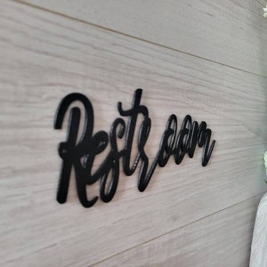 Restroom Sign | Metal Restroom Sign | Cursive Restroom Sign | Script ...