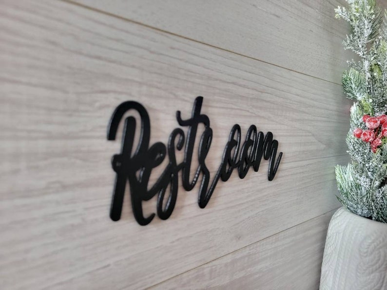 Restroom Sign Metal Restroom Sign Cursive Restroom Sign - Etsy