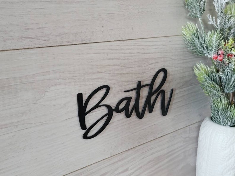 Bath Sign Bathroom Decor Sign Cursive Metal Word Restroom Sign Wahroom ...