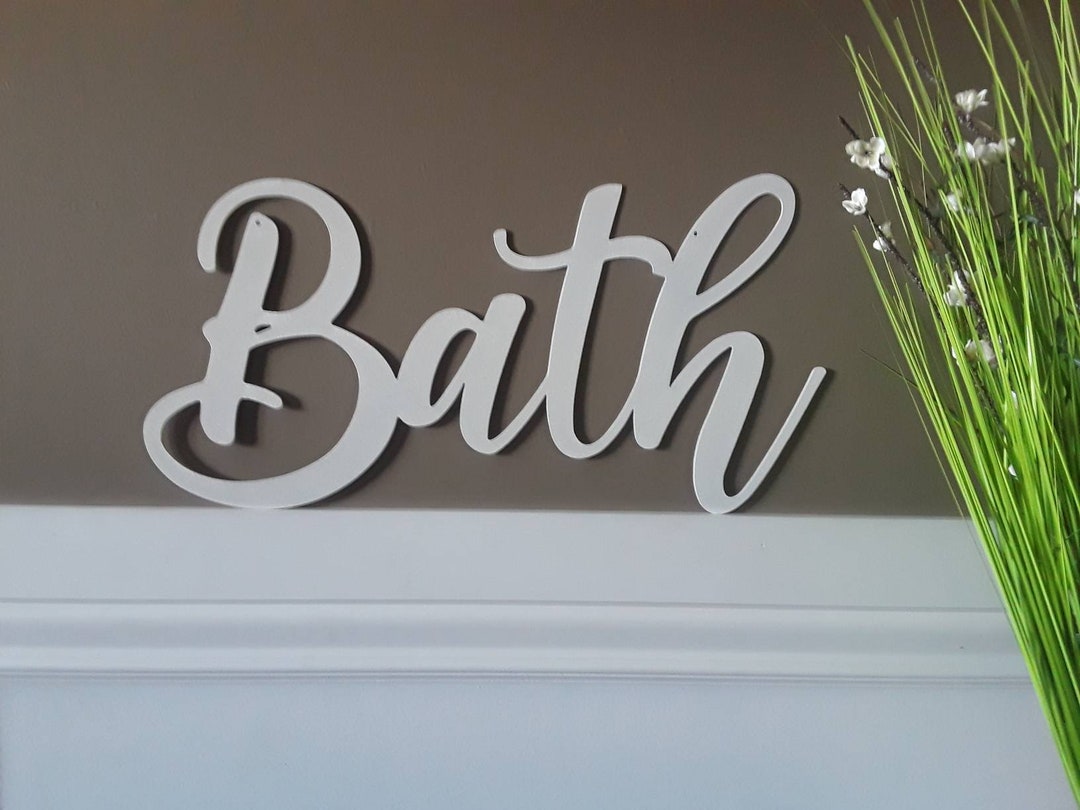 Wooden Bath Sign, Cursive Farmhouse Bathroom Decor - Etsy