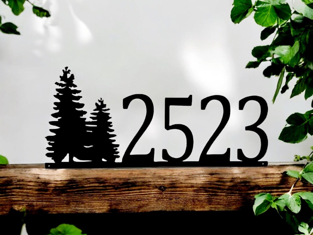 Rustic Address Sign | Pine Tree Sign | House Numbers | Metal Address ...