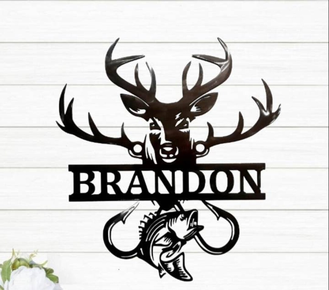 Personalized Deer Sign Fish Sign Last Name Sign Metal Deer and Fish ...