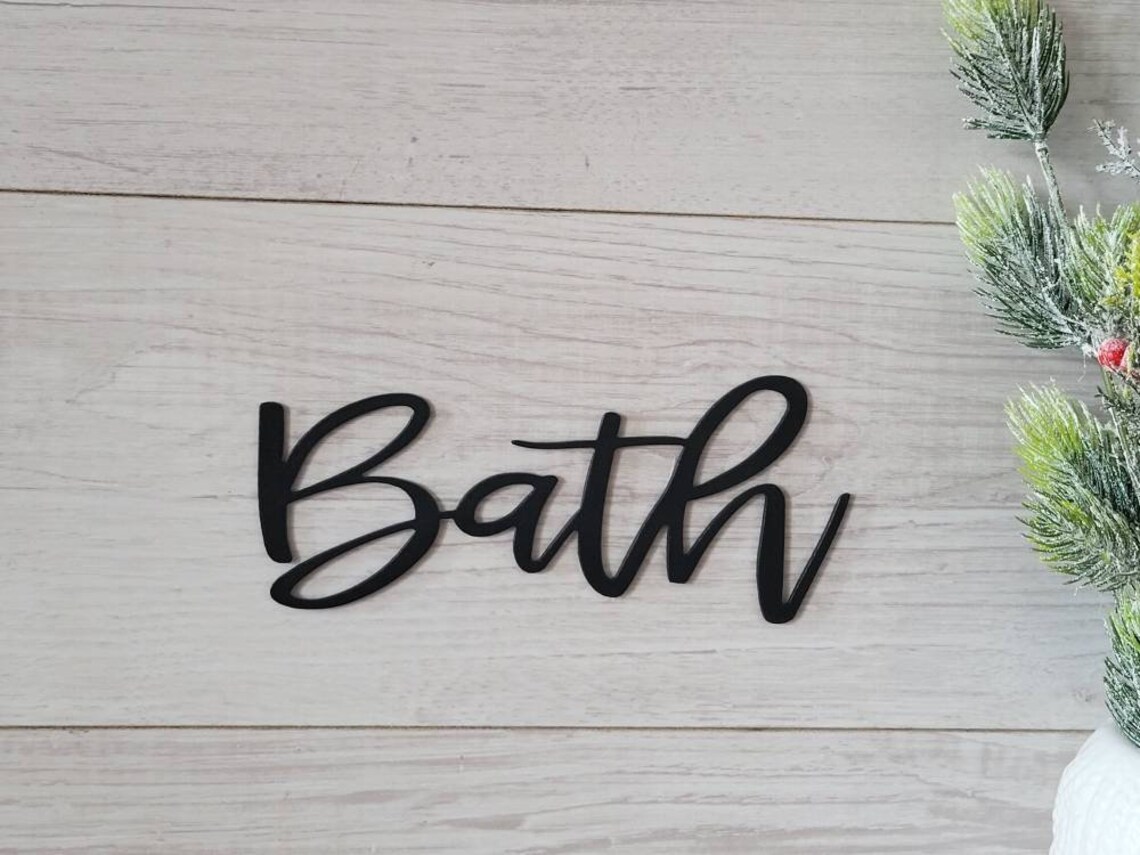Bath Sign Bathroom Decor Sign Cursive Metal Word Restroom Sign Wahroom ...