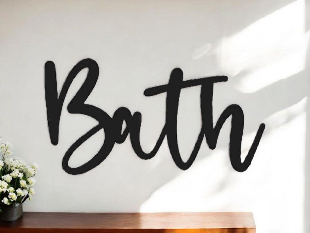Bath Sign | Cursive Bathroom Sign | Metal Bath Sign | Cursive Word Sign ...