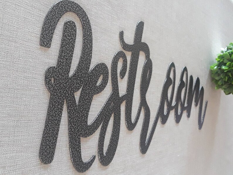 Restroom Sign Metal Restroom Sign Cursive Restroom Sign | Etsy