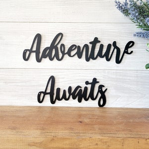 Adventure Awaits Metal Sign | World Traveler Home Decor | Cursive Metal ...