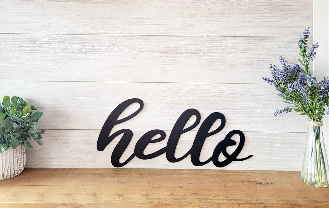 Hello Metal Sign | Hello Entryway Sign | Hello Cursive Metal Word ...