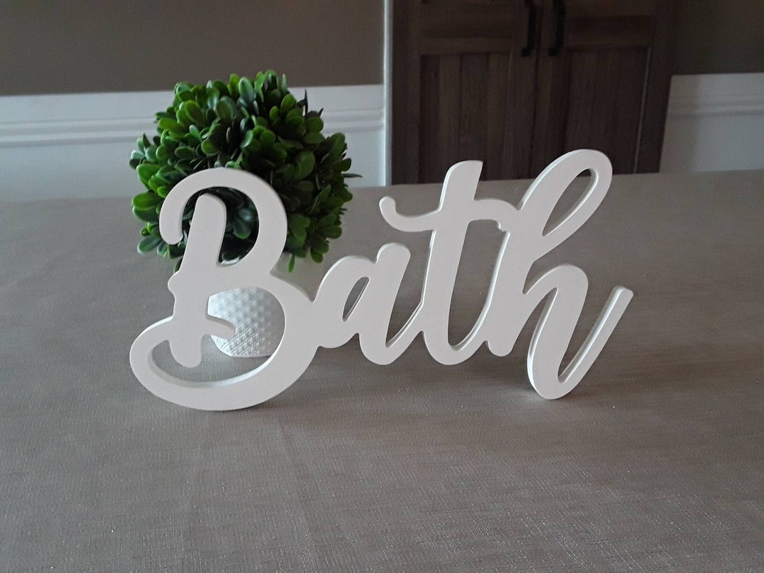 Freestanding Bath Sign | Cursive Bathroom Sign | Wood Bath Sign ...