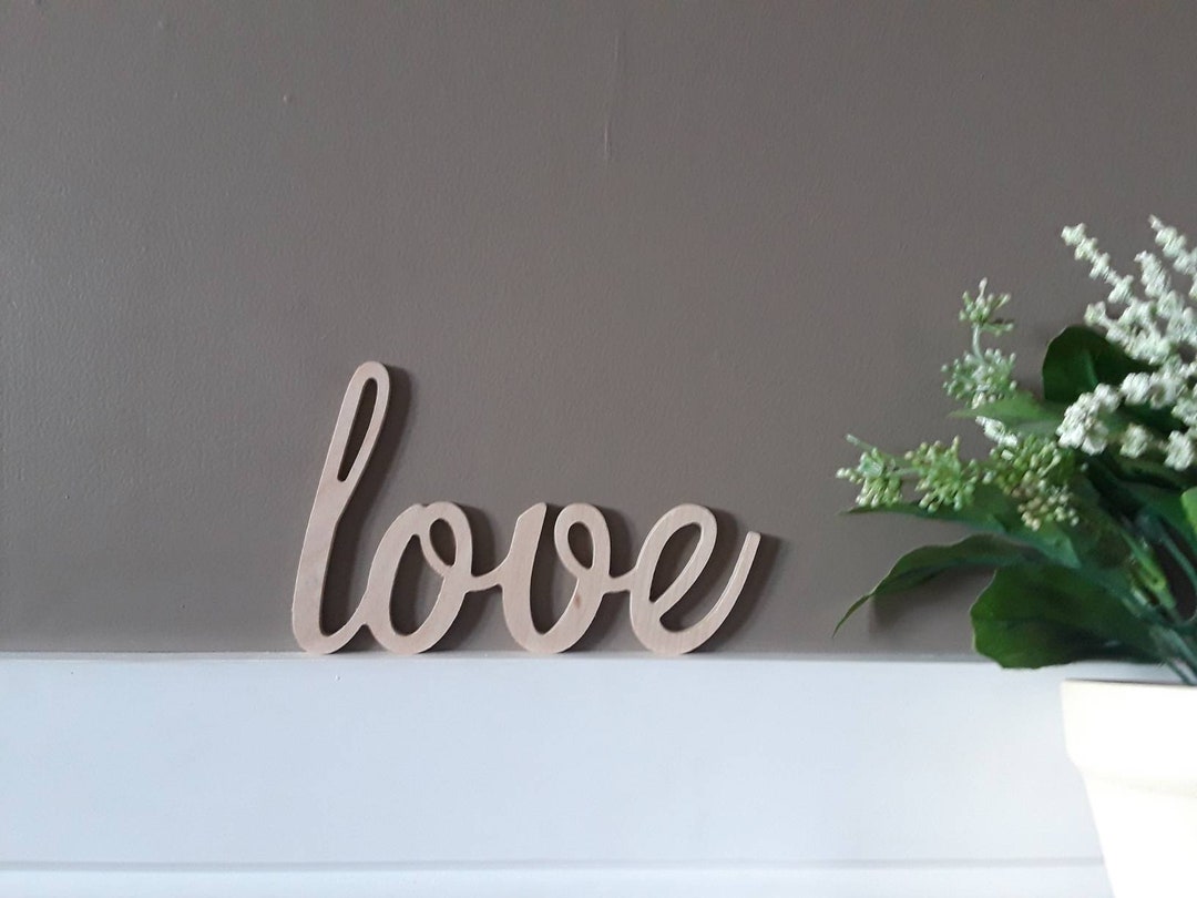 Wood Love Sign Cursive Love Sign Love Script Word Sign Farmhouse Style ...