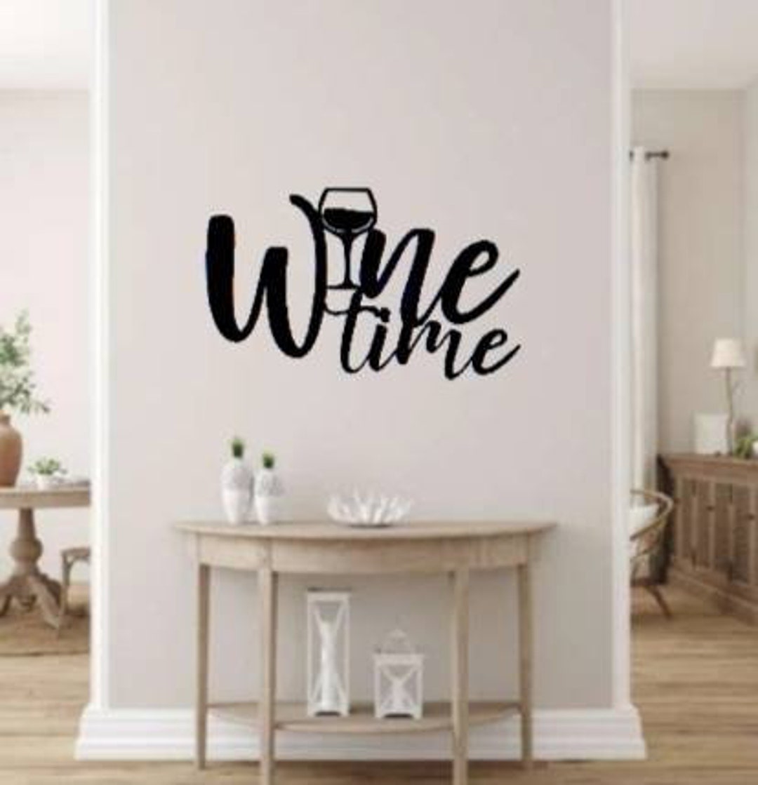 Wine Time Sign Metal Wine Glass Sign Cursive Wine Sign Kitchen Decor ...