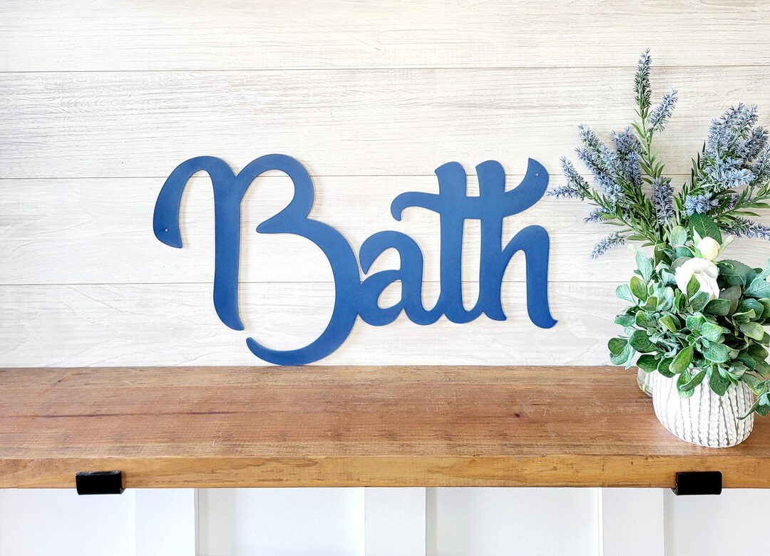 Bath Sign | Cursive Bathroom Sign | Metal Bath Sign | Cursive Word Sign ...