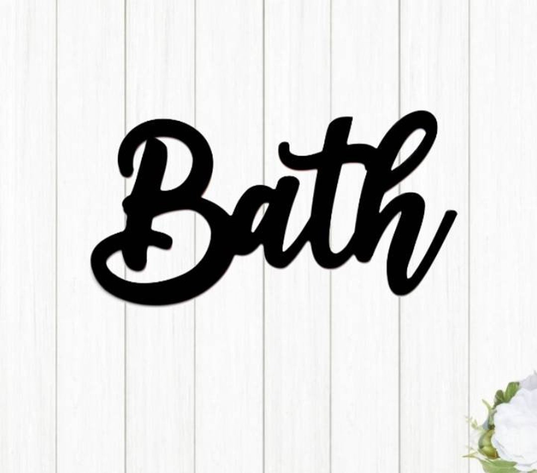 Bath Sign Cursive Bathroom Sign Wood Bath Sign Cursive Word Sign ...
