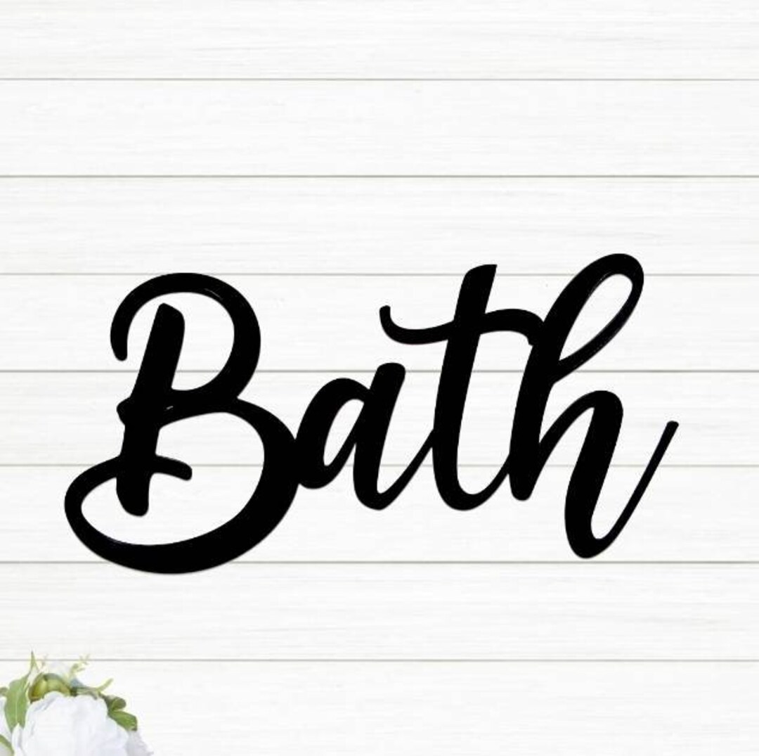 Bath Sign Wooden Script Bath Wood Sign Custom Word Wall Art Cursive ...