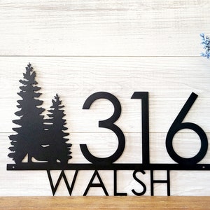 Rustic Address Sign | Pine Tree Sign | House Numbers | Metal Address ...