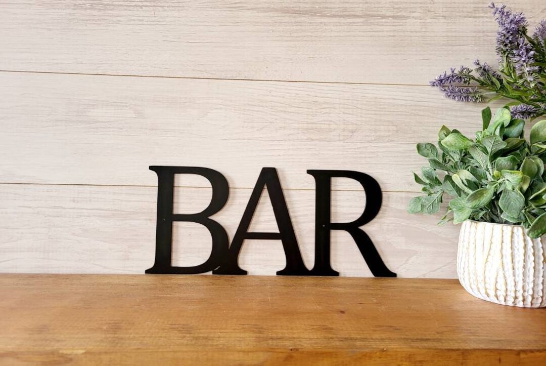 Bar Sign Steel Bar Sign Metal Bar Sign Bar Script Word Recycled Steel ...