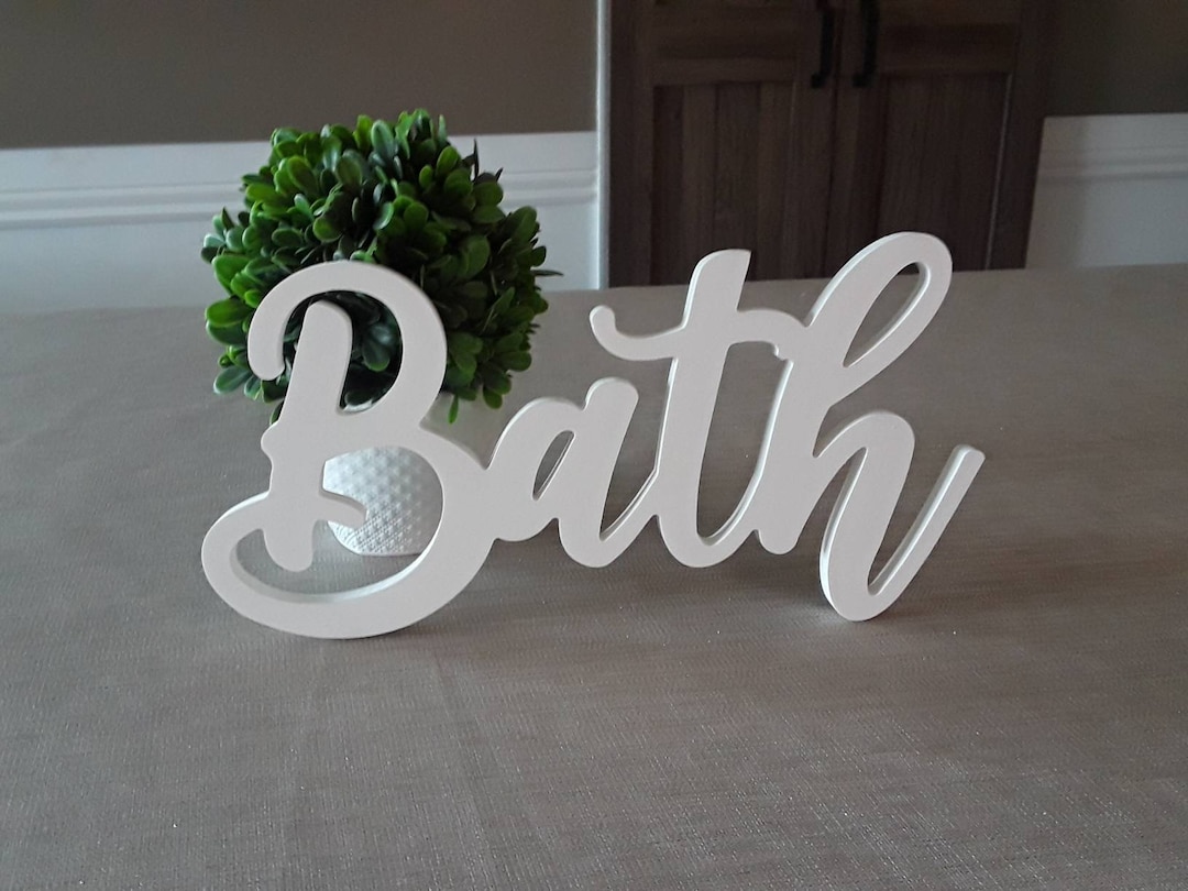 Free Standing Bath Sign | Cursive Bathroom Sign | Wood Bath Sign ...