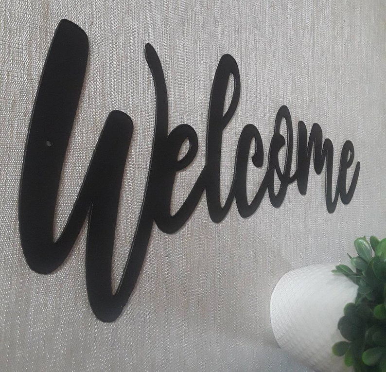 Welcome Sign Cursive Welcome Sign Metal Wall Sign Custom Metal Wall Art ...
