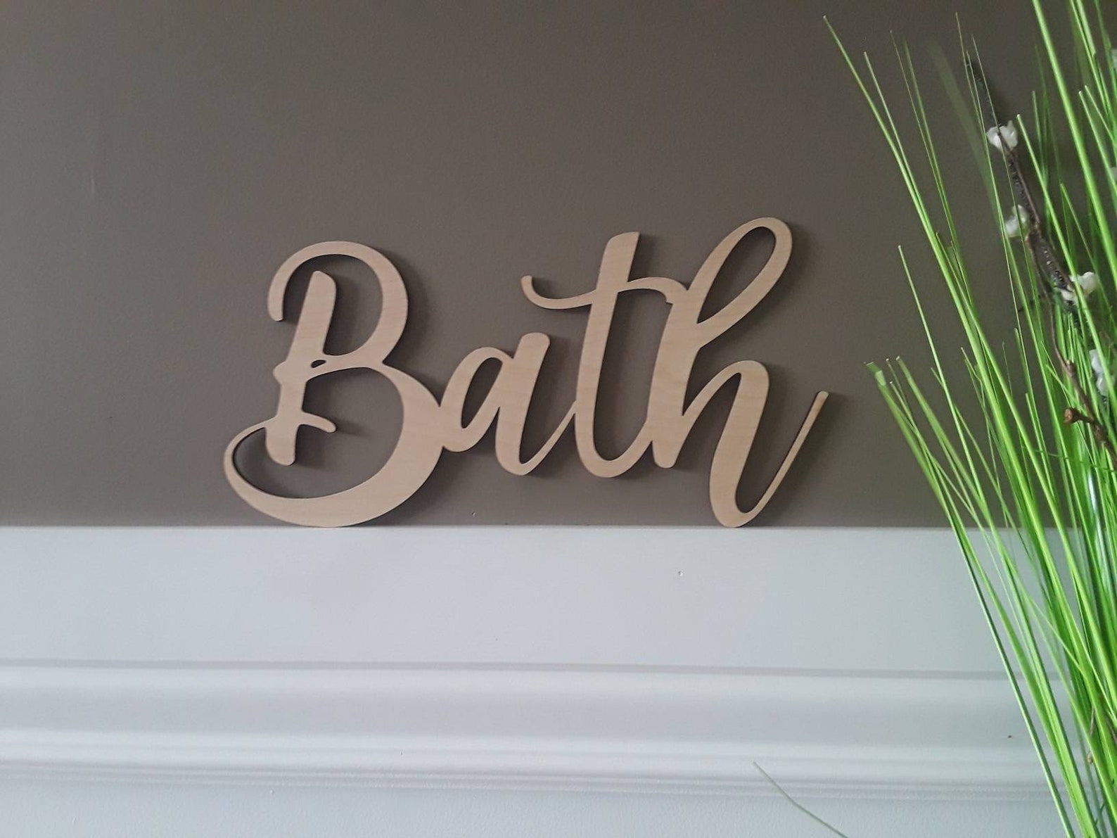 Bath Sign Cursive Bathroom Sign Wood Bath Sign Cursive | Etsy