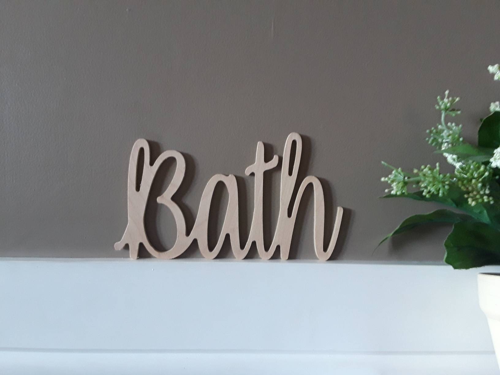 Bath Sign Cursive Bathroom Sign Wood Bath Sign Cursive | Etsy