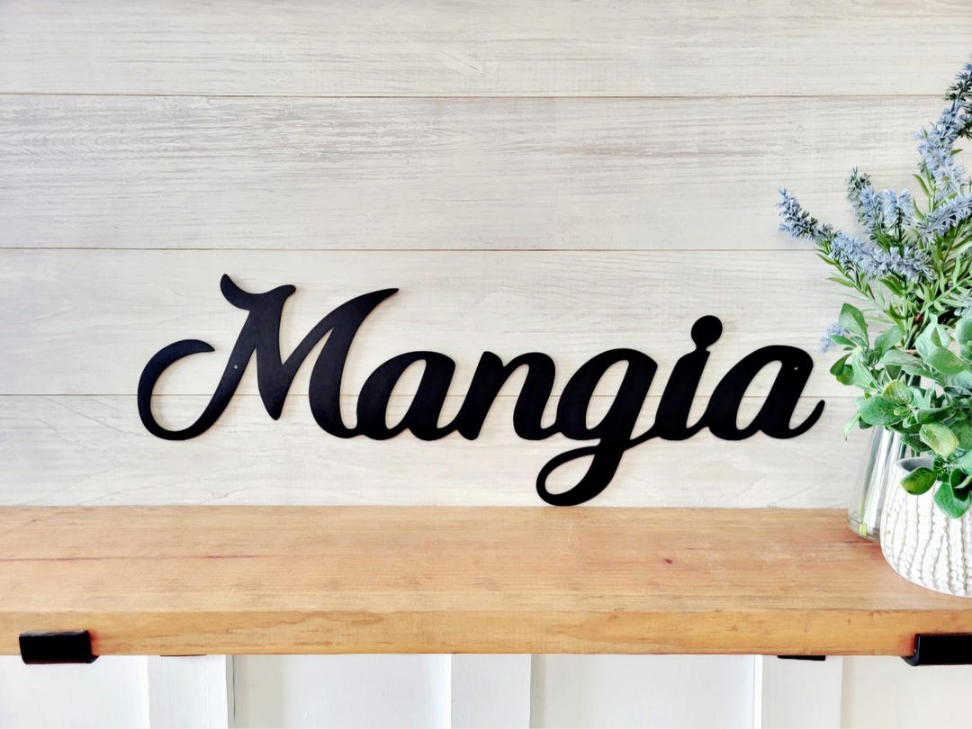 Mangia Metal Sign: Cursive Eat Sign, Kitchen & Dining Decor - Etsy