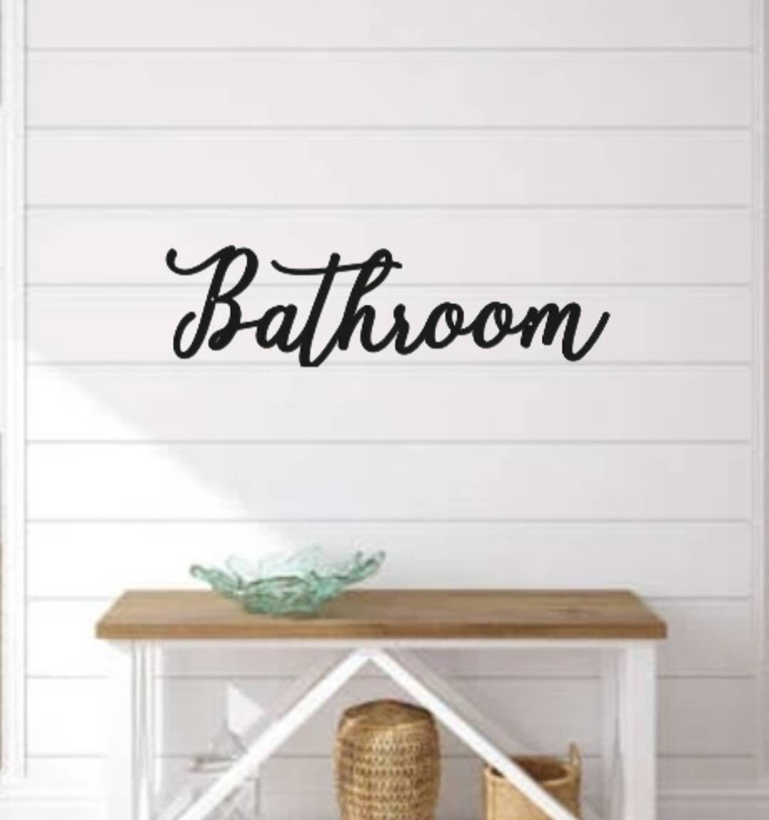 Bath Sign Bathroom Decor Sign Cursive Metal Word Restroom Sign Washroom ...