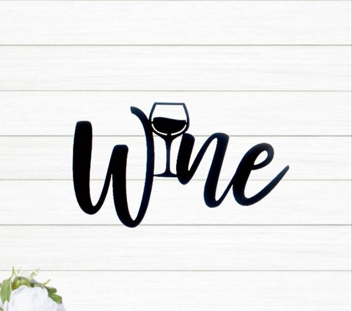 Wine Sign Metal Wine Glass Sign Cursive Wine Sign - Etsy