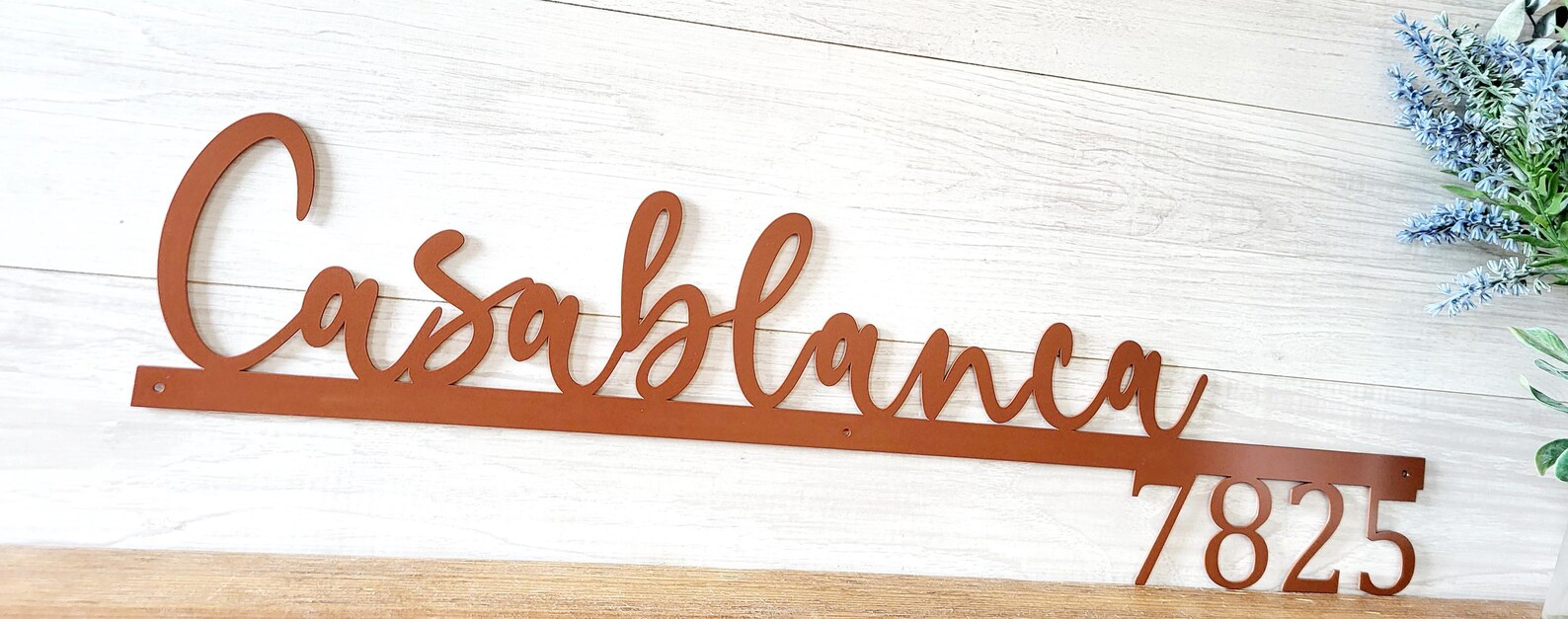 Cursive Address Sign | Modern House Numbers | Street Name Sign | Metal ...