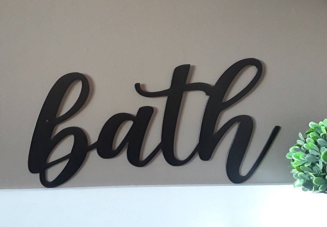 Bath Sign | Cursive Bathroom Sign | Metal Bath Sign | Cursive Word Sign ...