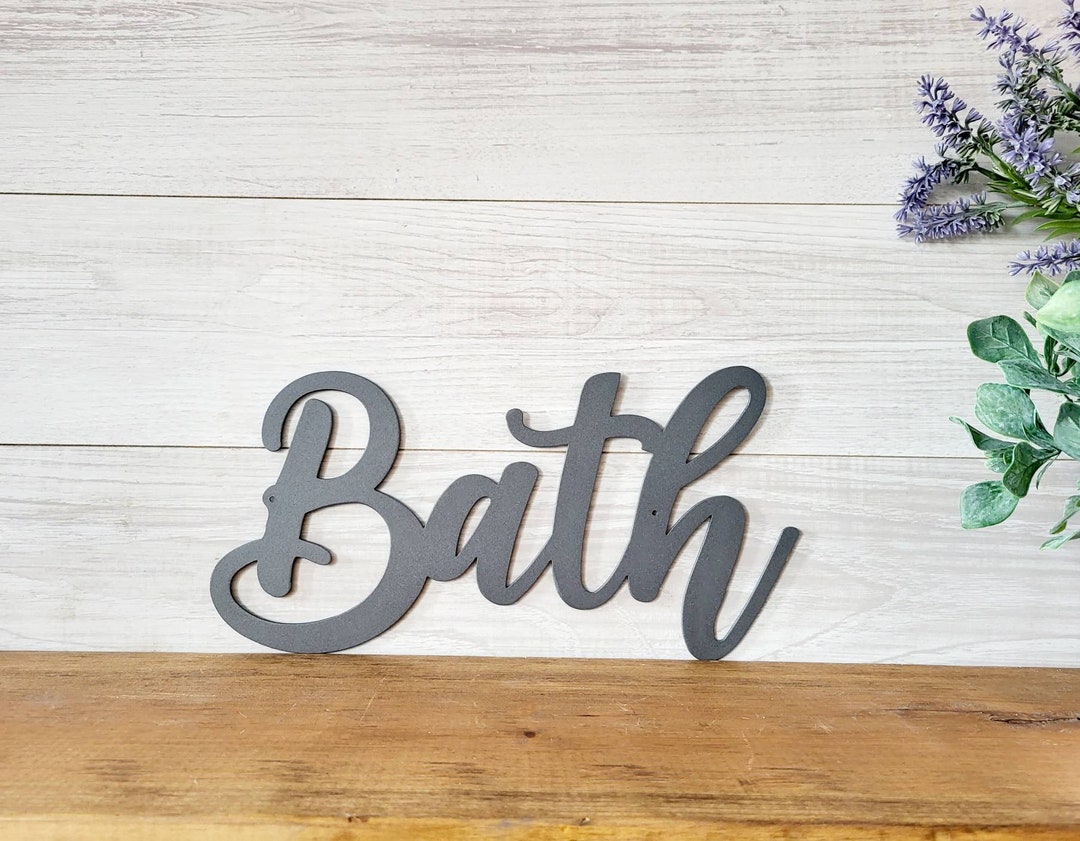 Bath Sign Bathroom Decor Sign Cursive Metal Word Restroom Sign Washroom ...