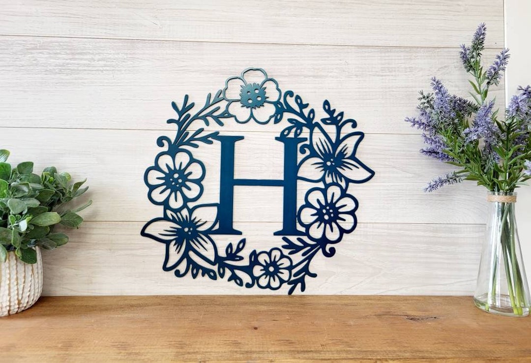 Monogram Metal Flower Sign | Personalized Spring Door Wreath ...