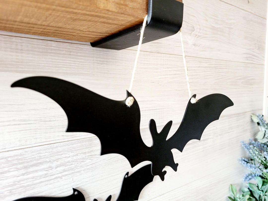Metal Hanging Bat | Halloween Bat Sign | Flying Black Bats | Spooky ...