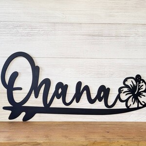 Ohana Metal Sign | Hibiscus Flower Surfboard Sign | Cursive Ohana Sign ...