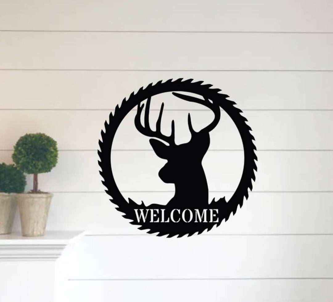 Deer Welcome Sign | Workshop Saw Blade Sign | Metal Deer Head Sign ...