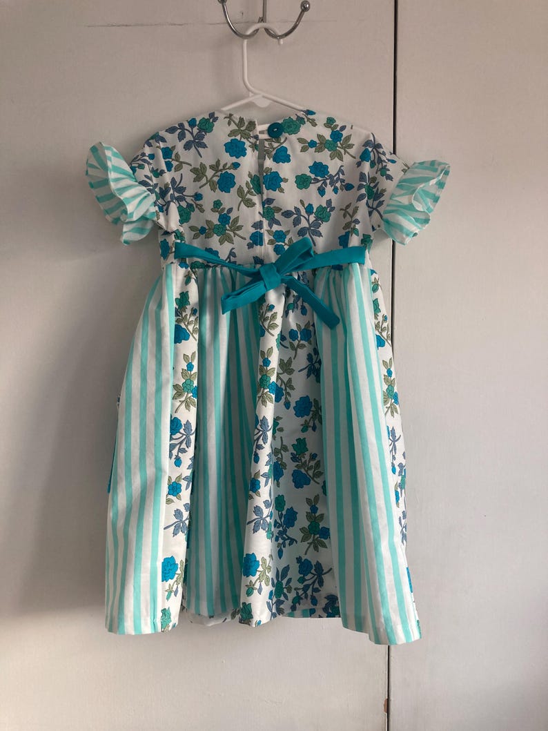 Girls Upcycled Tablecloth Dress in Teal - Etsy