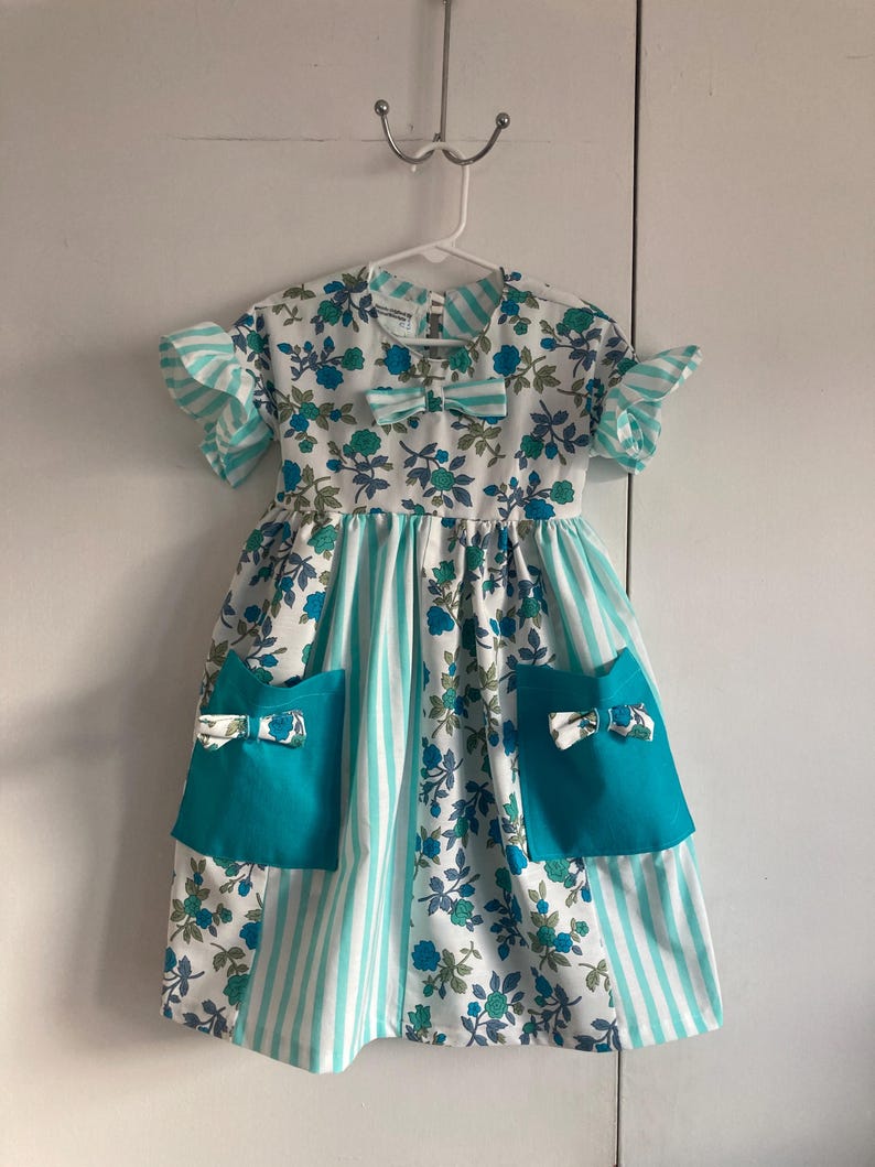 Girls Upcycled Tablecloth Dress in Teal - Etsy