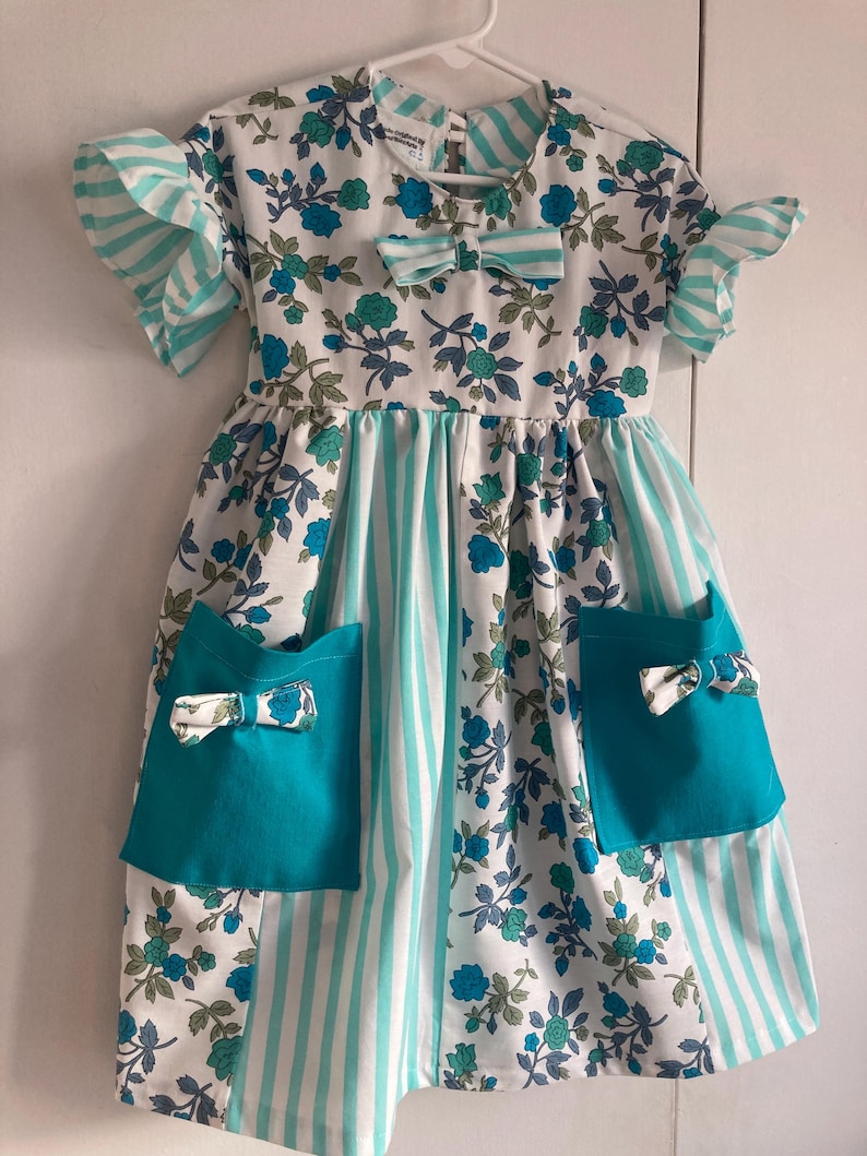 Girls Upcycled Tablecloth Dress in Teal - Etsy