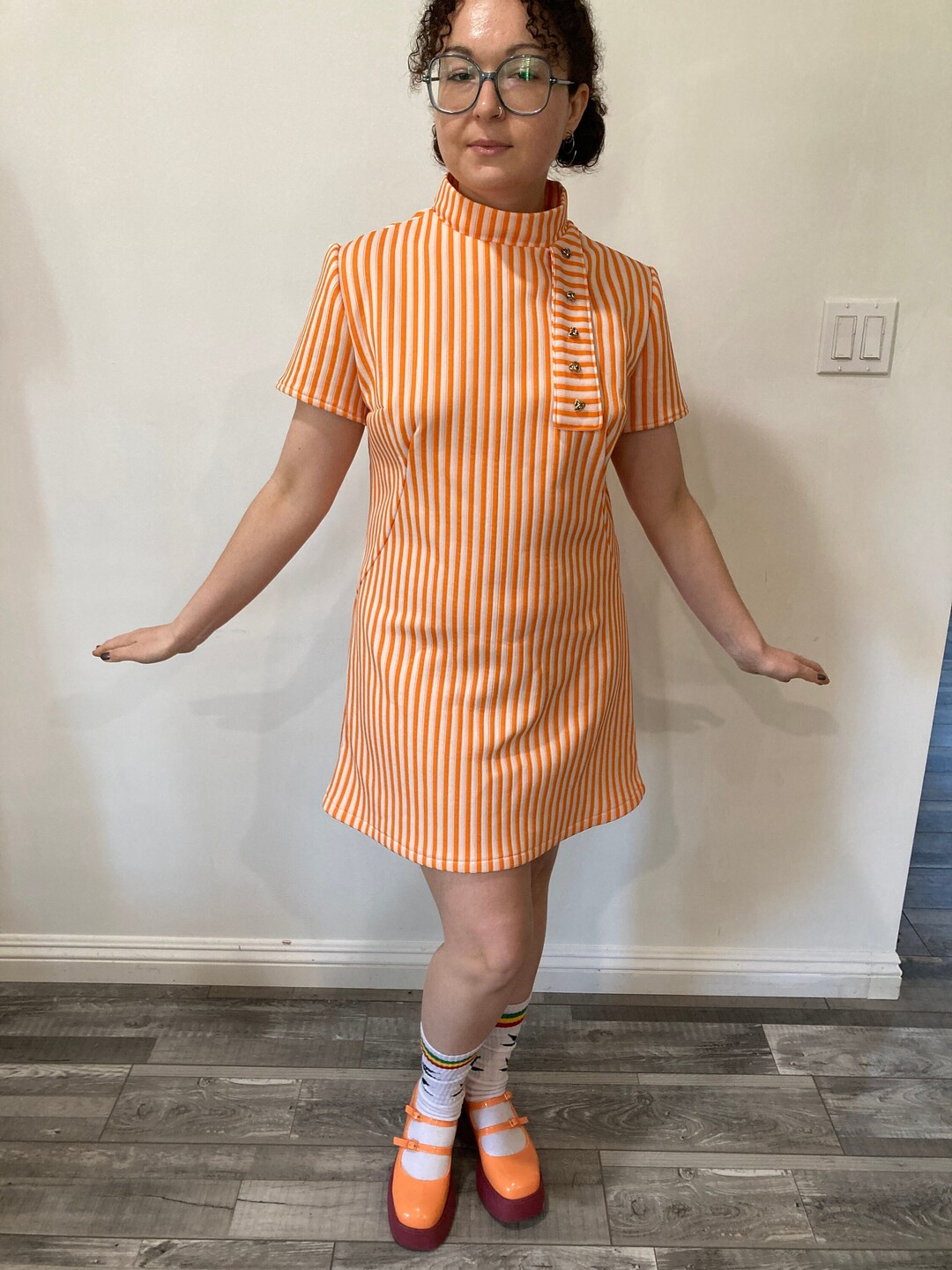 Vintage Style Orange Shift Dress - Etsy