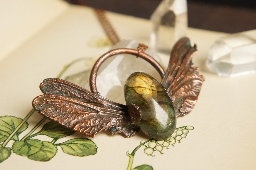 Labradorite Necklace, Gemstone Necklace With Dragonfly Wings ...