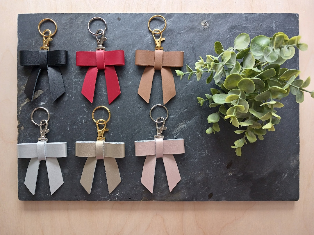 Minimalist Leather Bow Keychain, Leather Bow Keychain, Bow Keychain ...