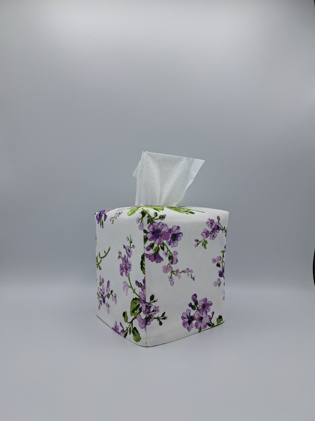 Tissue Box Cover, Purple and Lavendar Flowers, Tissue Dispenser ...